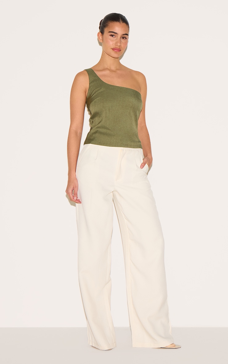 Olive Woven Asymmetric Top | Tops | PLT
