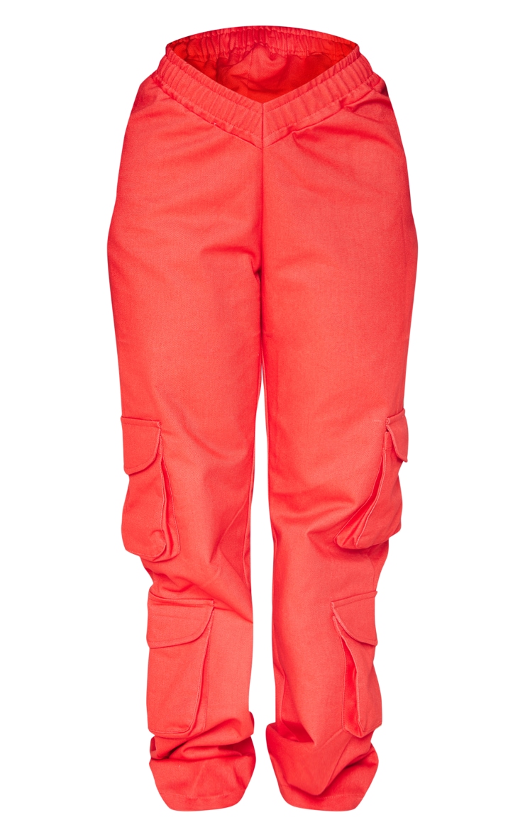 Petite Red Low Rise V-hem Cargos | PrettyLittleThing USA