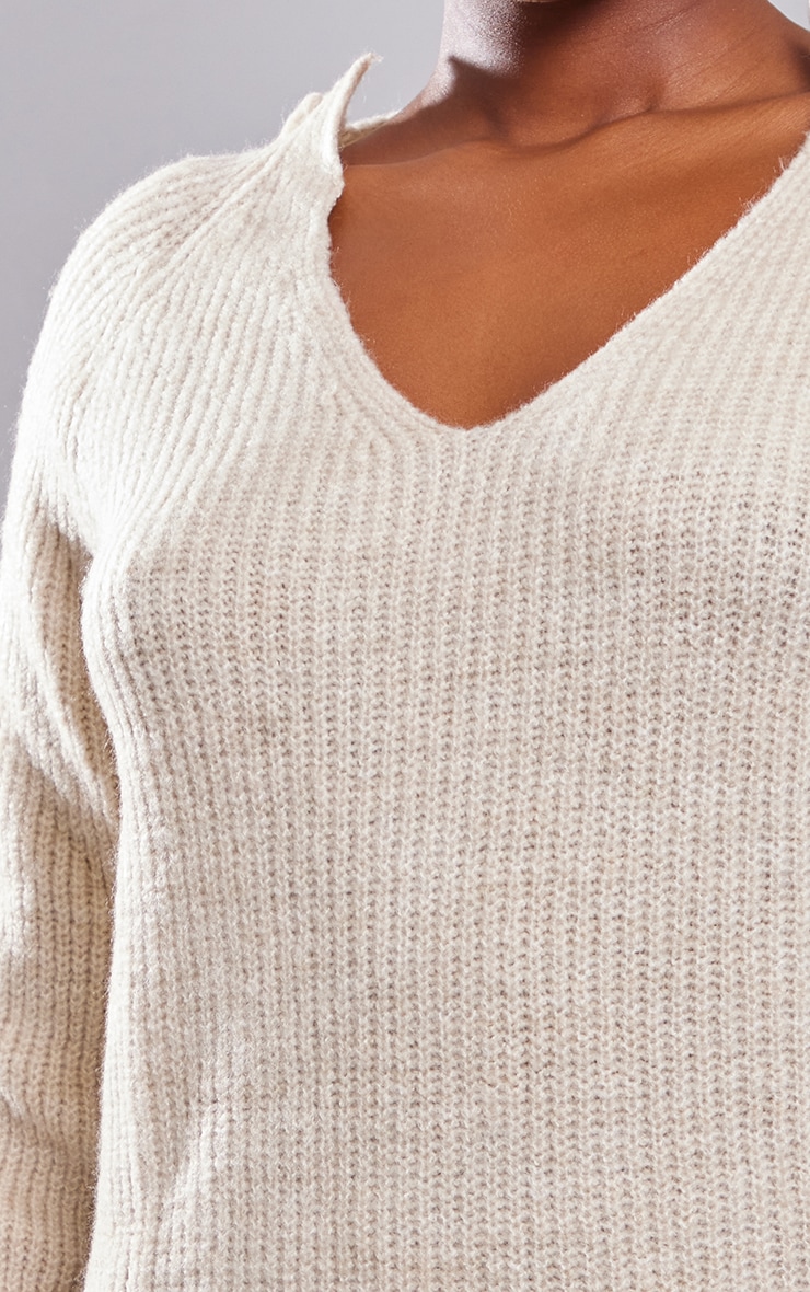 Stone Plunge V Neck Knit Sweater Dress | Knitwear | PrettyLittleThing USA