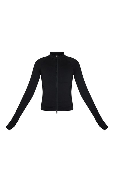 Black Sculpt Pocket Front Double Zip Up Jacket | Activewear ...