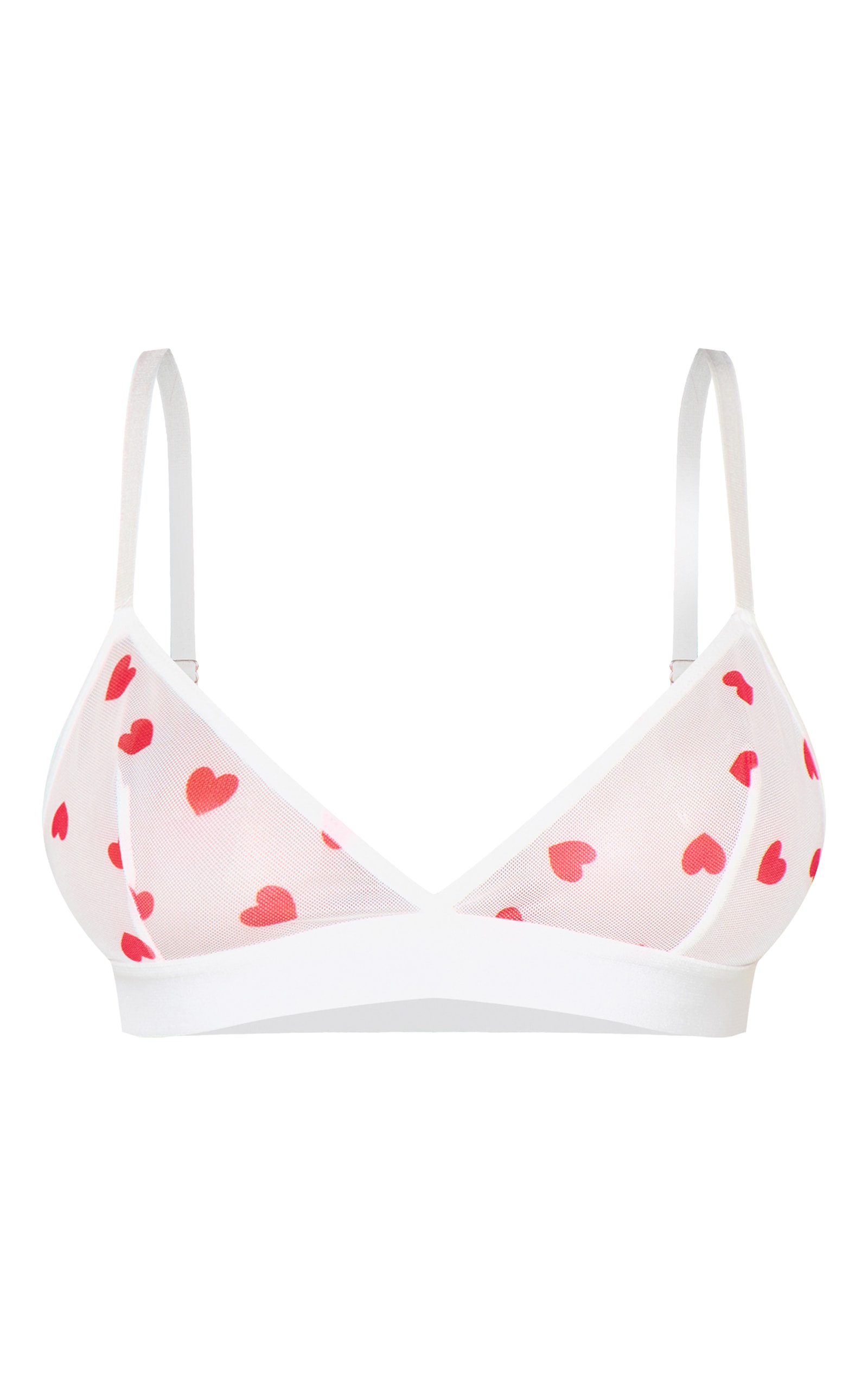 White Mesh Heart Triangle Bralette | Lingerie & Nightwear | PLT USA