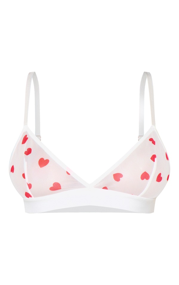 White Mesh Heart Triangle Bralette | Lingerie & Nightwear | PLT