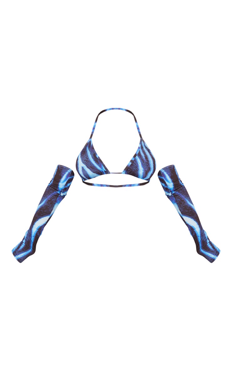Shape Blue Zebra Print Slinky Wrap Bralette | PrettyLittleThing