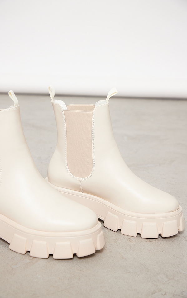 Cream Chunky Extreme Cleated Chelsea Ankle Boots | Footwear | PLT