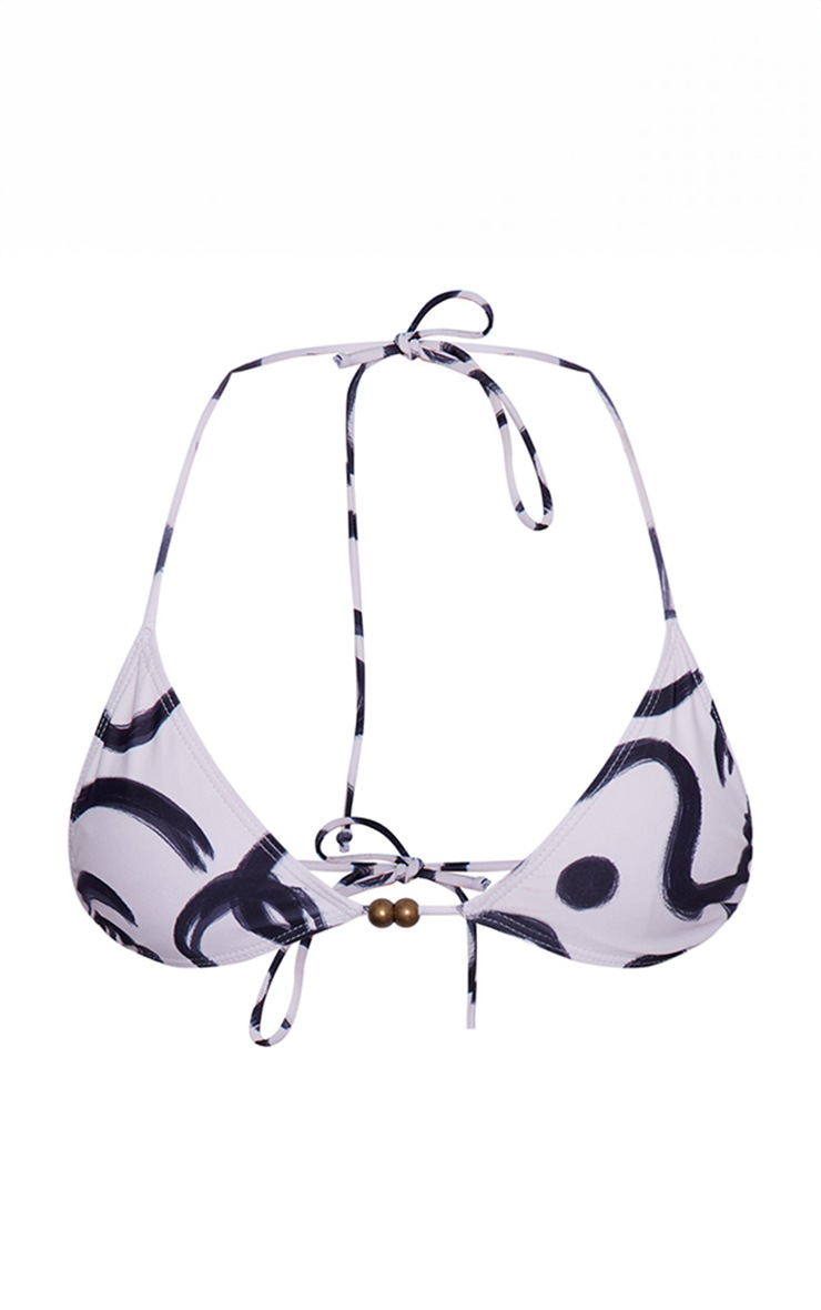 Monochrome Swirl Print Triangle Bead Bikini Top | Swimwear ...