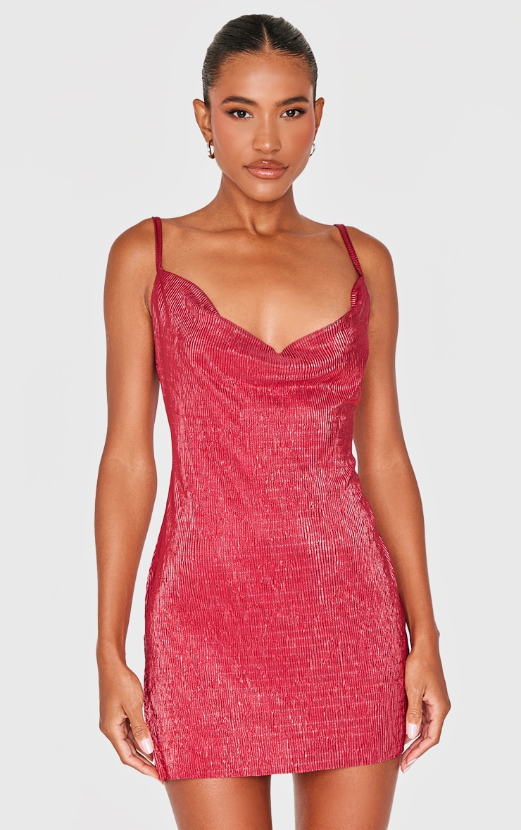 Cherry Red Metallic Plisse Strappy Bodycon Dress | Dresses | PLT AUS