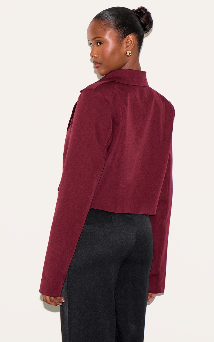 Burgundy Woven Cropped Shoulder Padded Blazer | Outerwear | PLT