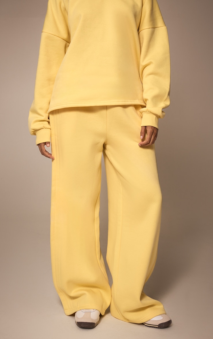 Butter Yellow Wide Leg Pleated Detail Sweatpants | Athleisure | PLT USA