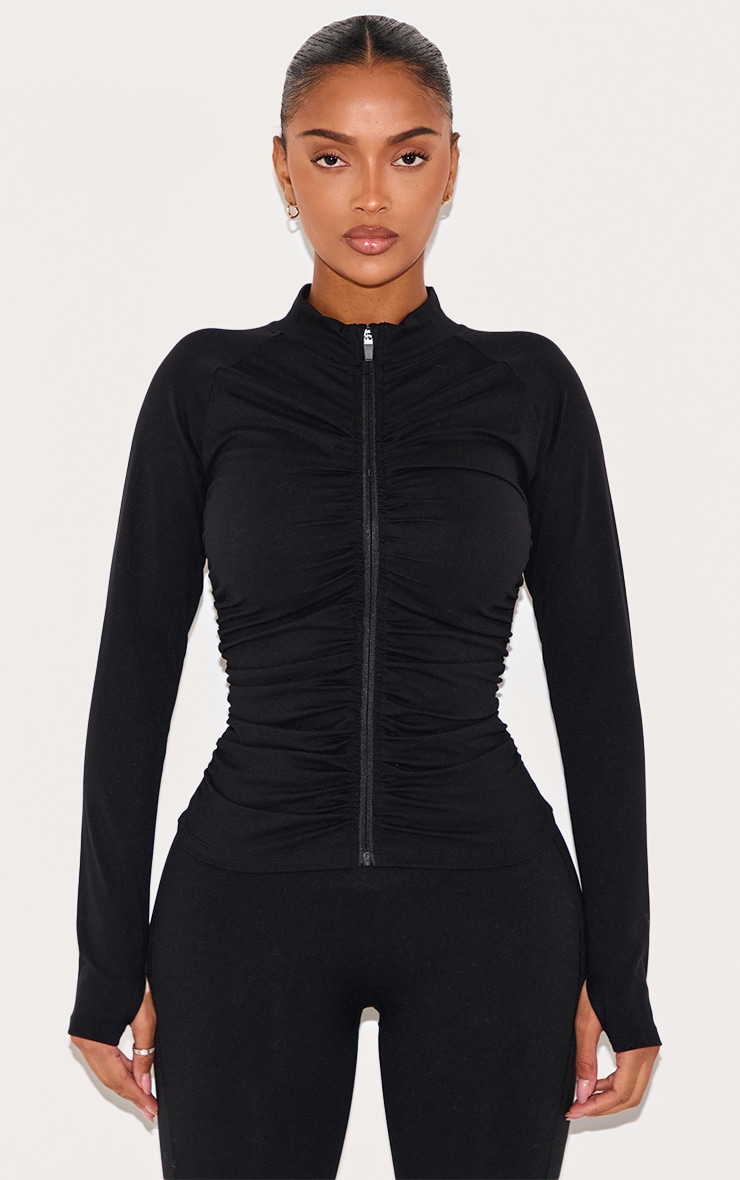 Shape Black Active Ruched Zip Sports Jacket | Shape | PLT