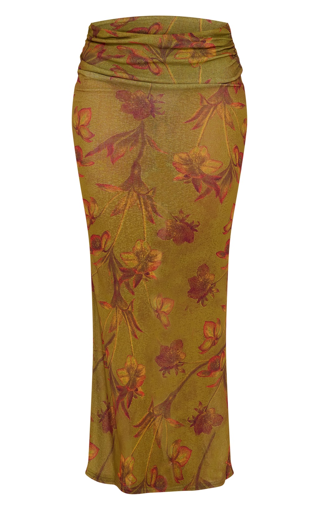 Green Floral Burnout Fold Over Hem Low Rise Skirt | Co-ords ...