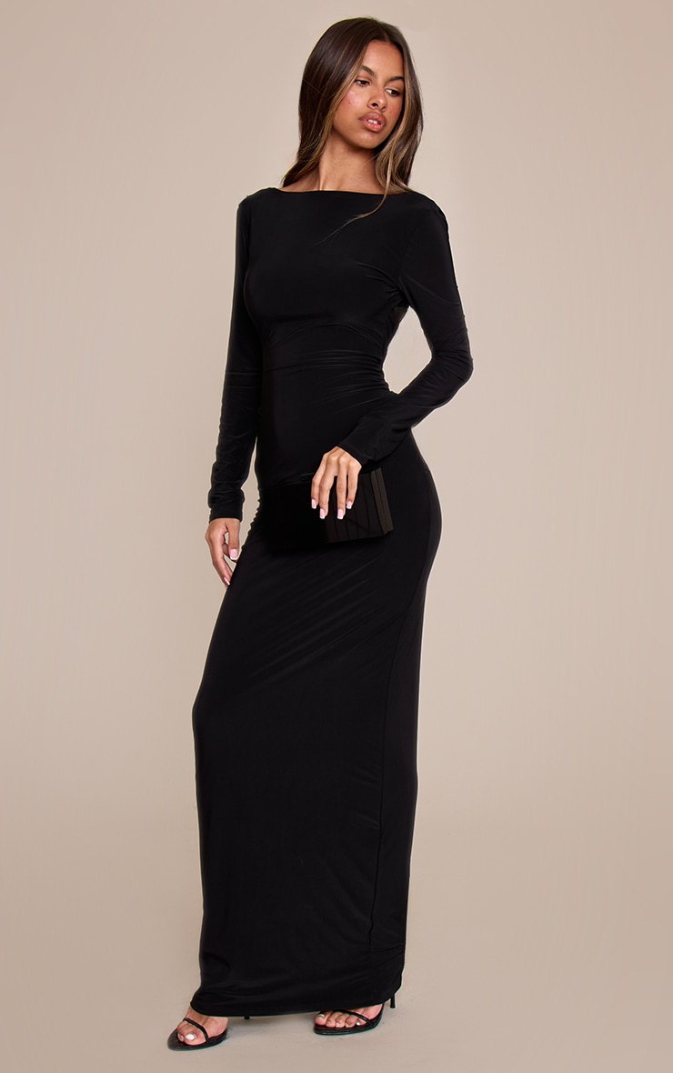 Petite Black Open Back Drape Maxi Dress | Petite | PrettyLittleThing CA