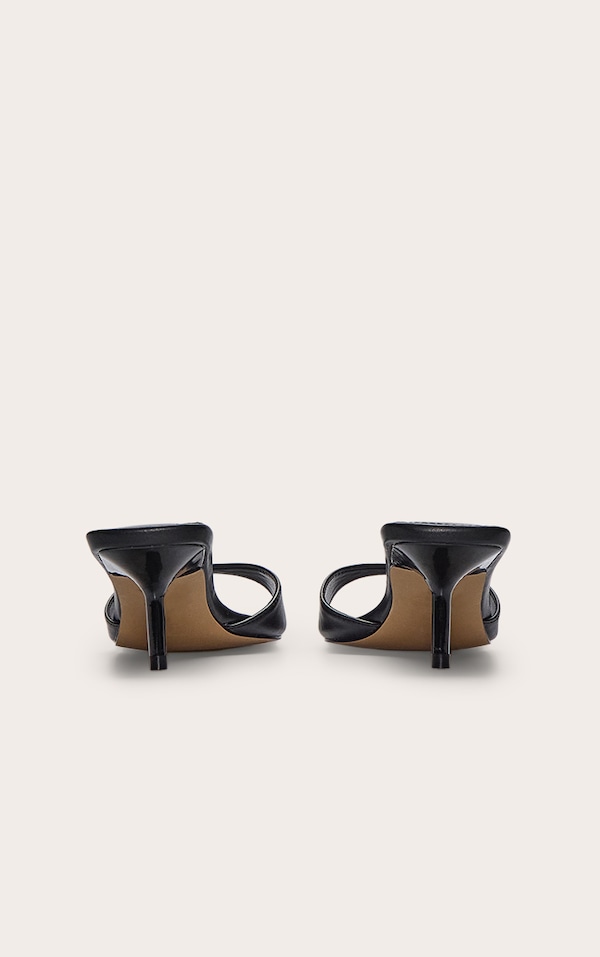 Black Thin Strap Low Stiletto Heeled Mules | Footwear | PLT