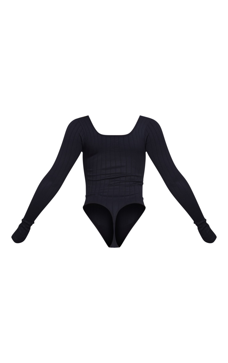 Black Wide Structured Rib Square Neck Bodysuit | Co-ords | PLT