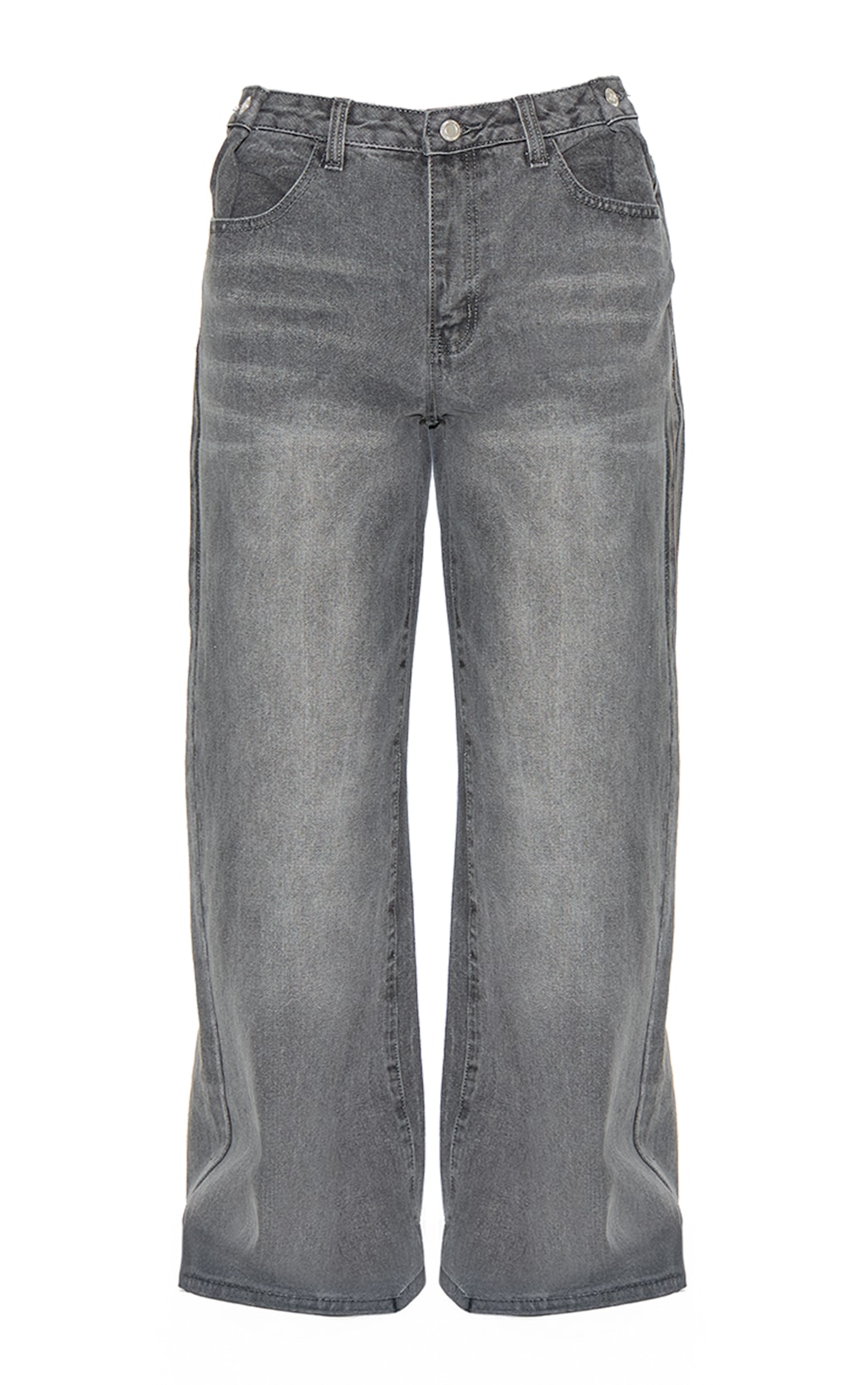 Washed Grey Button Detail Wide Leg Jeans | Denim | PLT USA