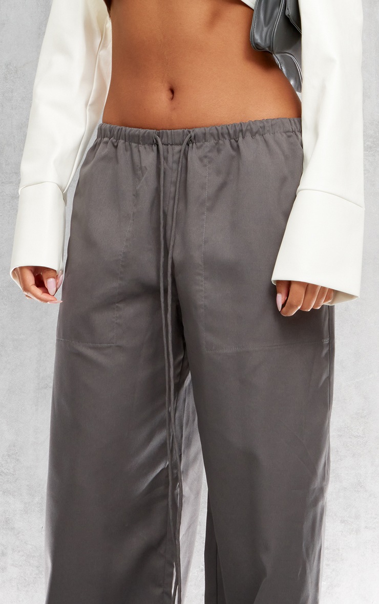 Charcoal Drawstring Waist Low Rise Relaxed Trousers | PrettyLittleThing