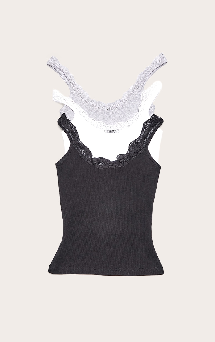Multi Pack Of 3 Ribbed Lace Trim PJ Vests | Lingerie & Nightwear ...