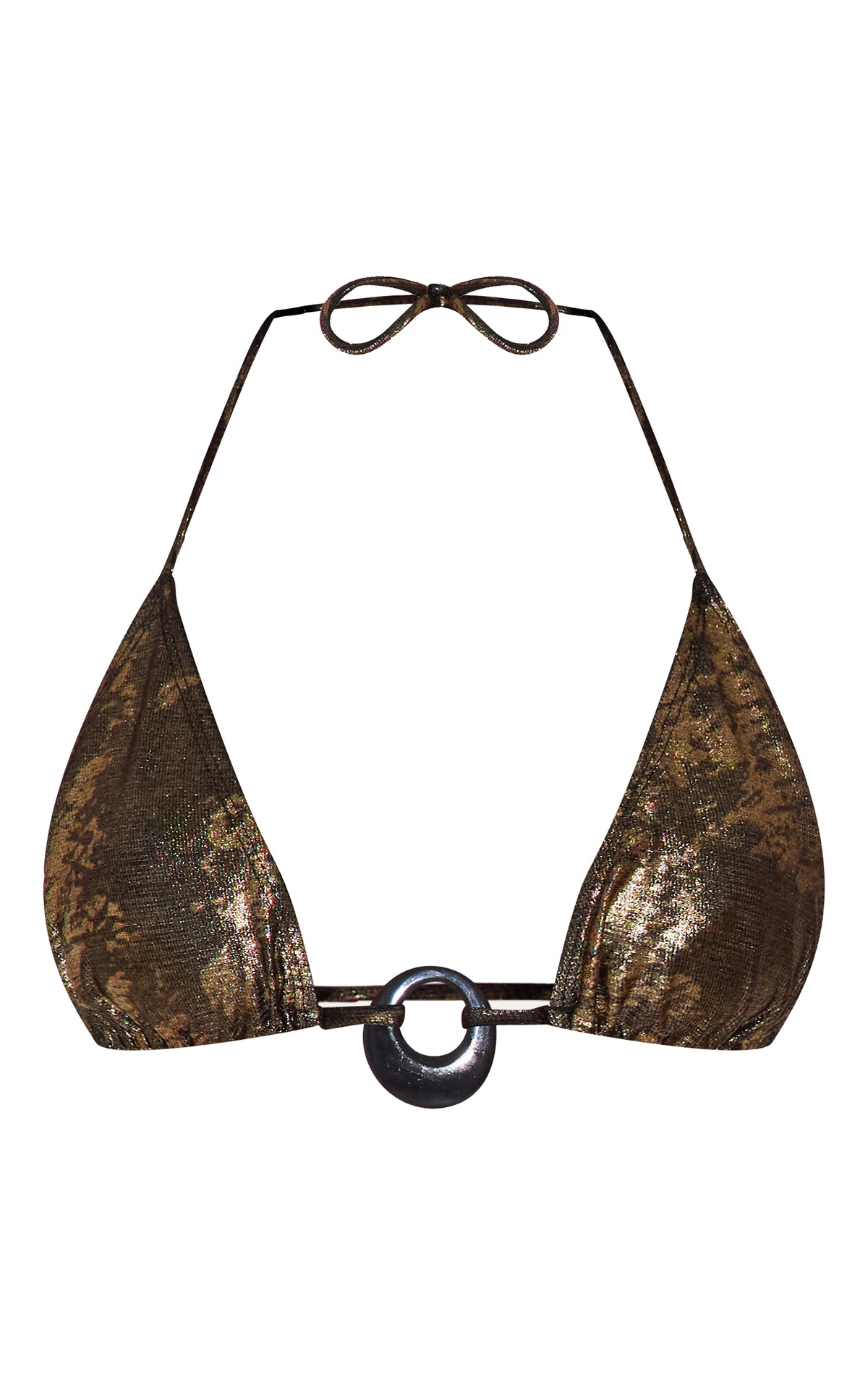 Gold Metallic Black Trim Triangle Bikini Top | Swimwear | PLT