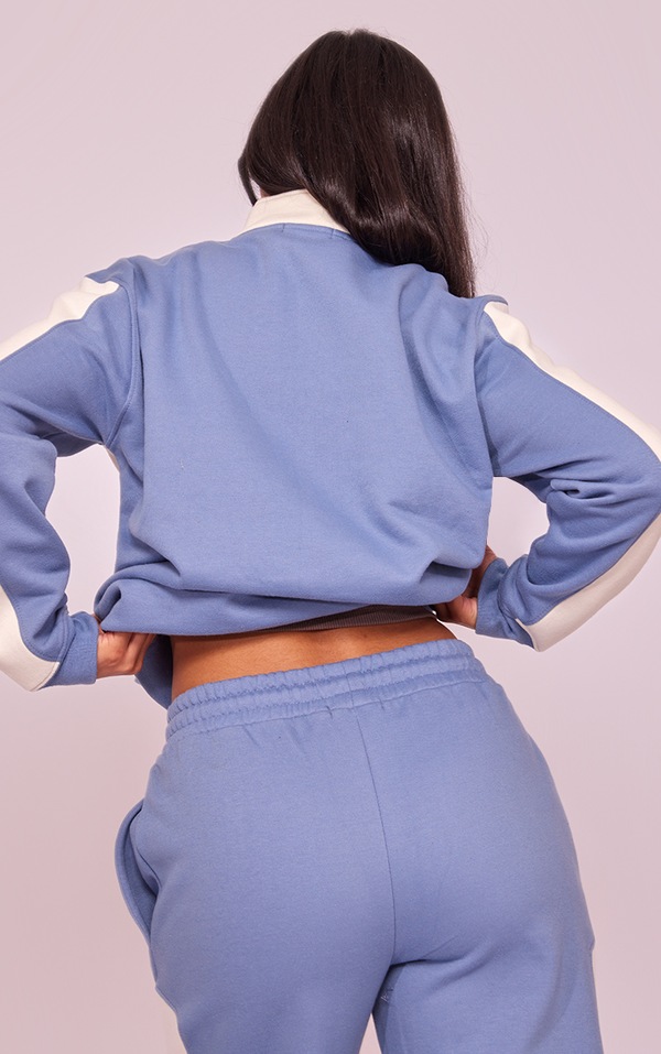 Baby Blue Aspen Embroidered Paneled Half Sweat | Athleisure | PLT