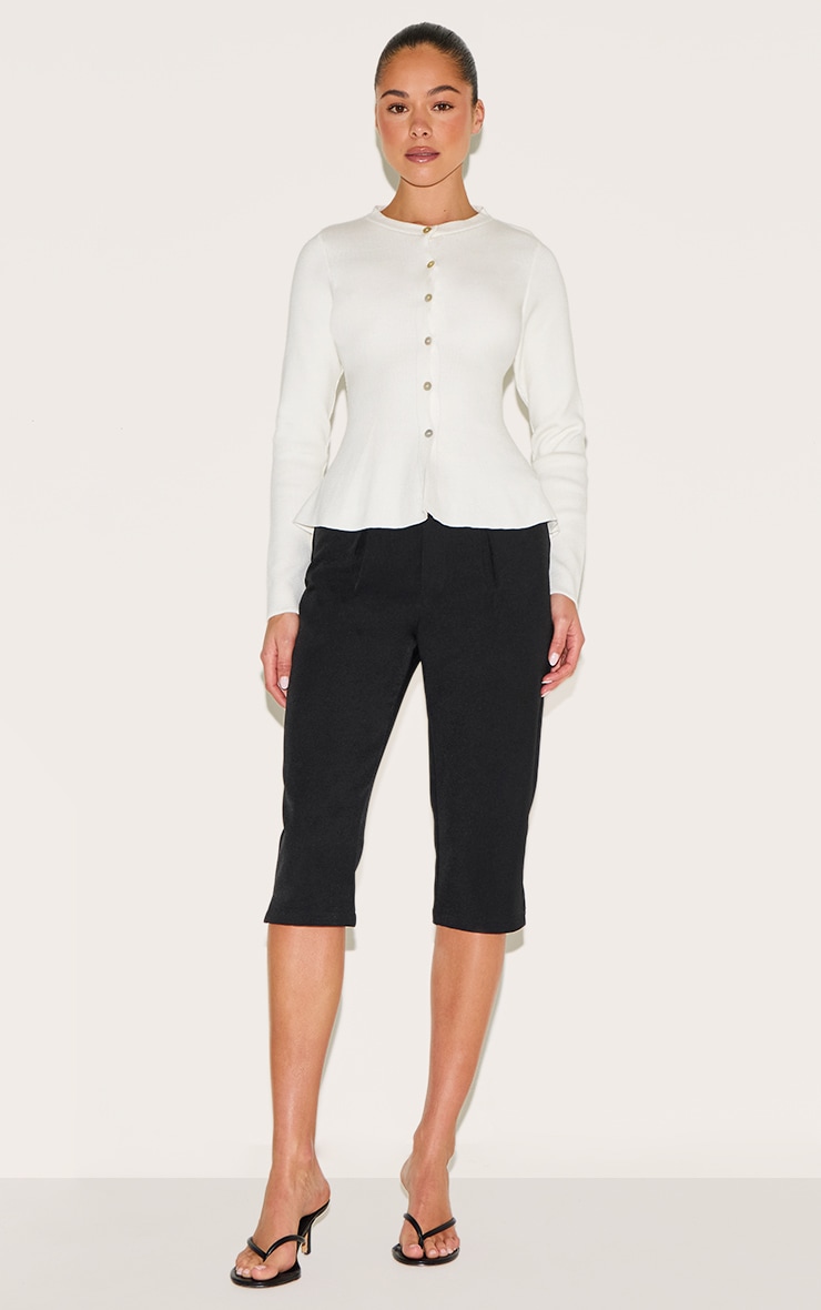 Cream Compact Knit Peplum Cardigan | Knitwear | PLT