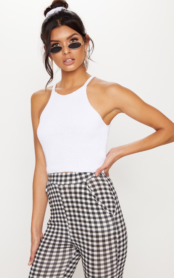 White Racer Neck Knitted Vest Top | Knitwear | PLT