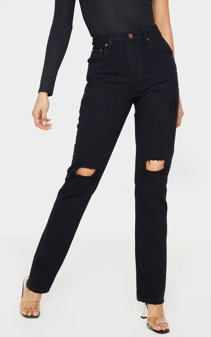 Tall Black Rip Knee Mom Jean | Tall | PrettyLittleThing AUS