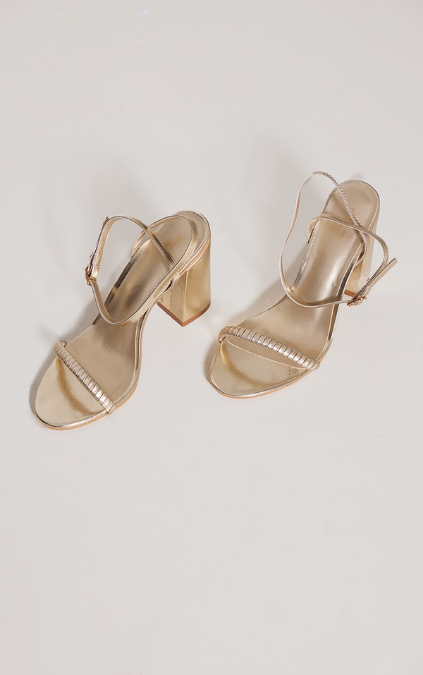 Gold Wide Fit Spring High Block Heel Sandals | Footwear | PLT