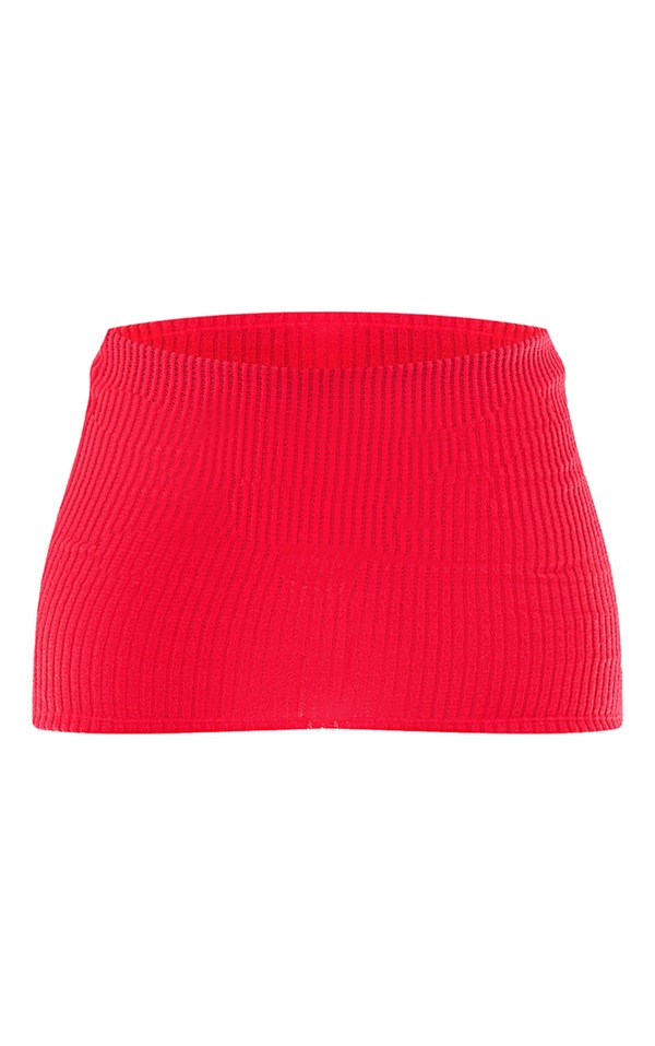 Cherry Red Sheer Rib Low Waist Micro Mini Skirt Co Ords