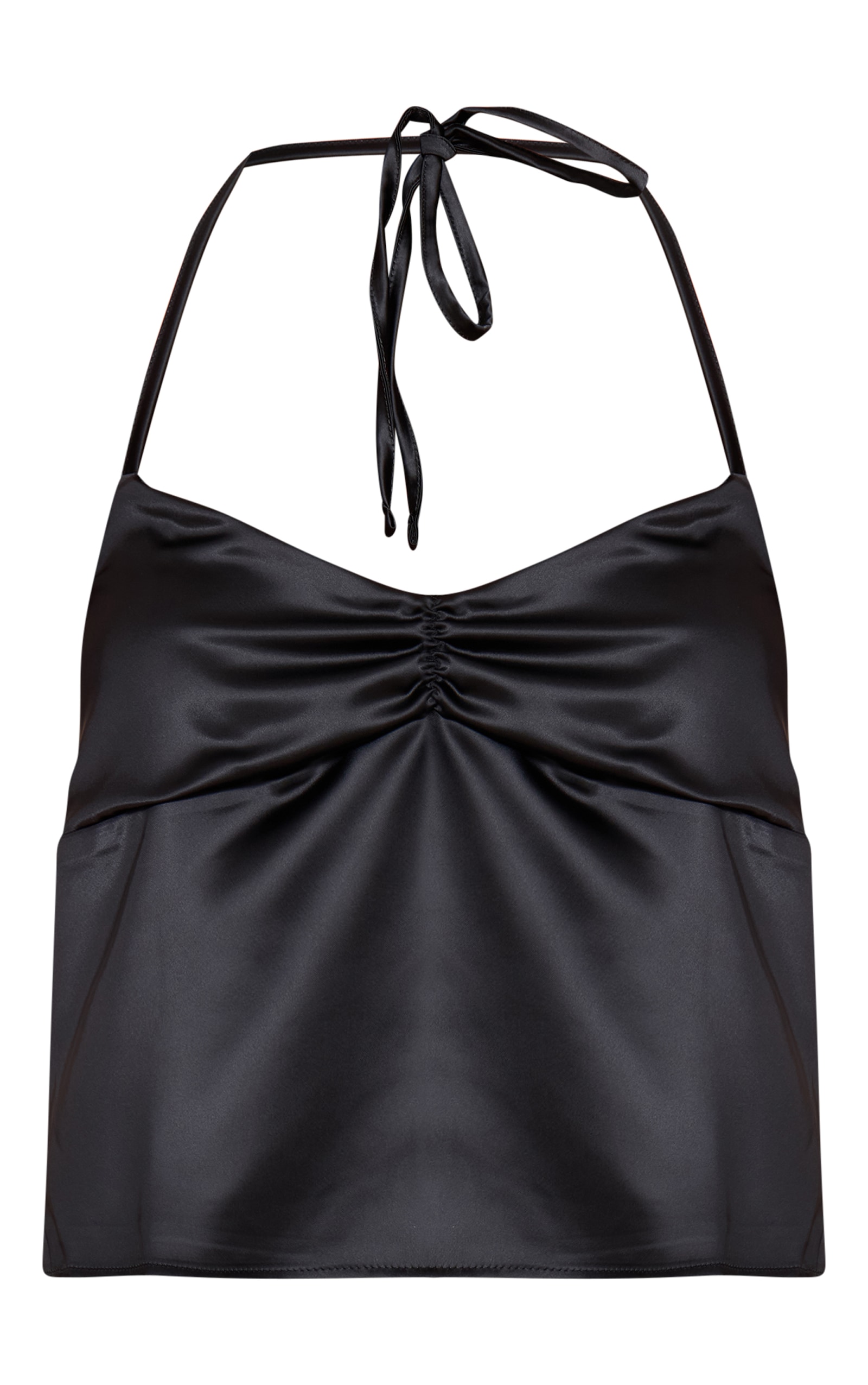 Black Satin Ruched Backless Tie Cami Top | Co-ords | PrettyLittleThing AUS