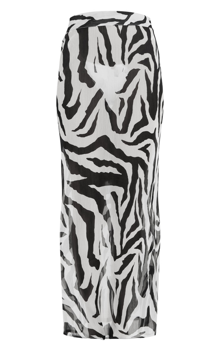Monochrome Zebra Print Beach Maxi Skirt | Swimwear | PrettyLittleThing USA