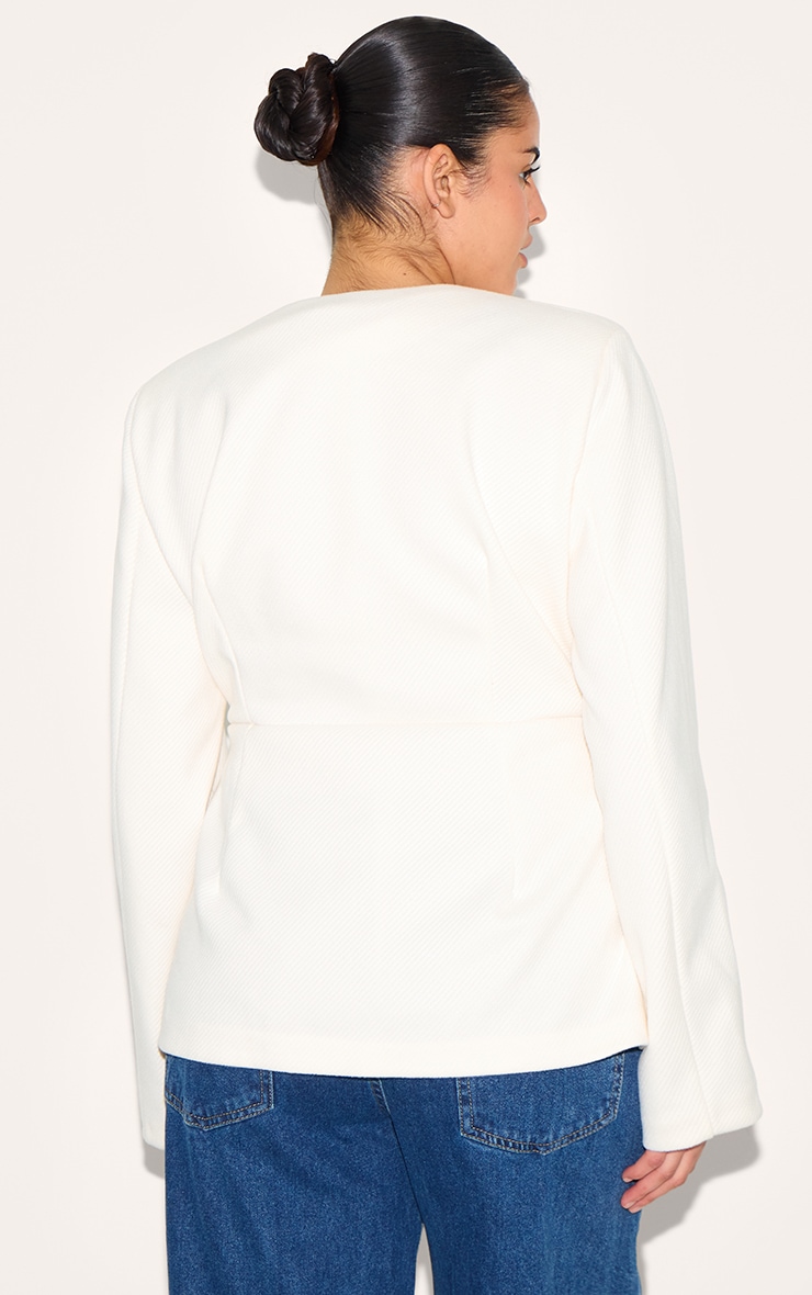 Plus Cream Button Up Longline Collarless Blazer | Plus Size ...