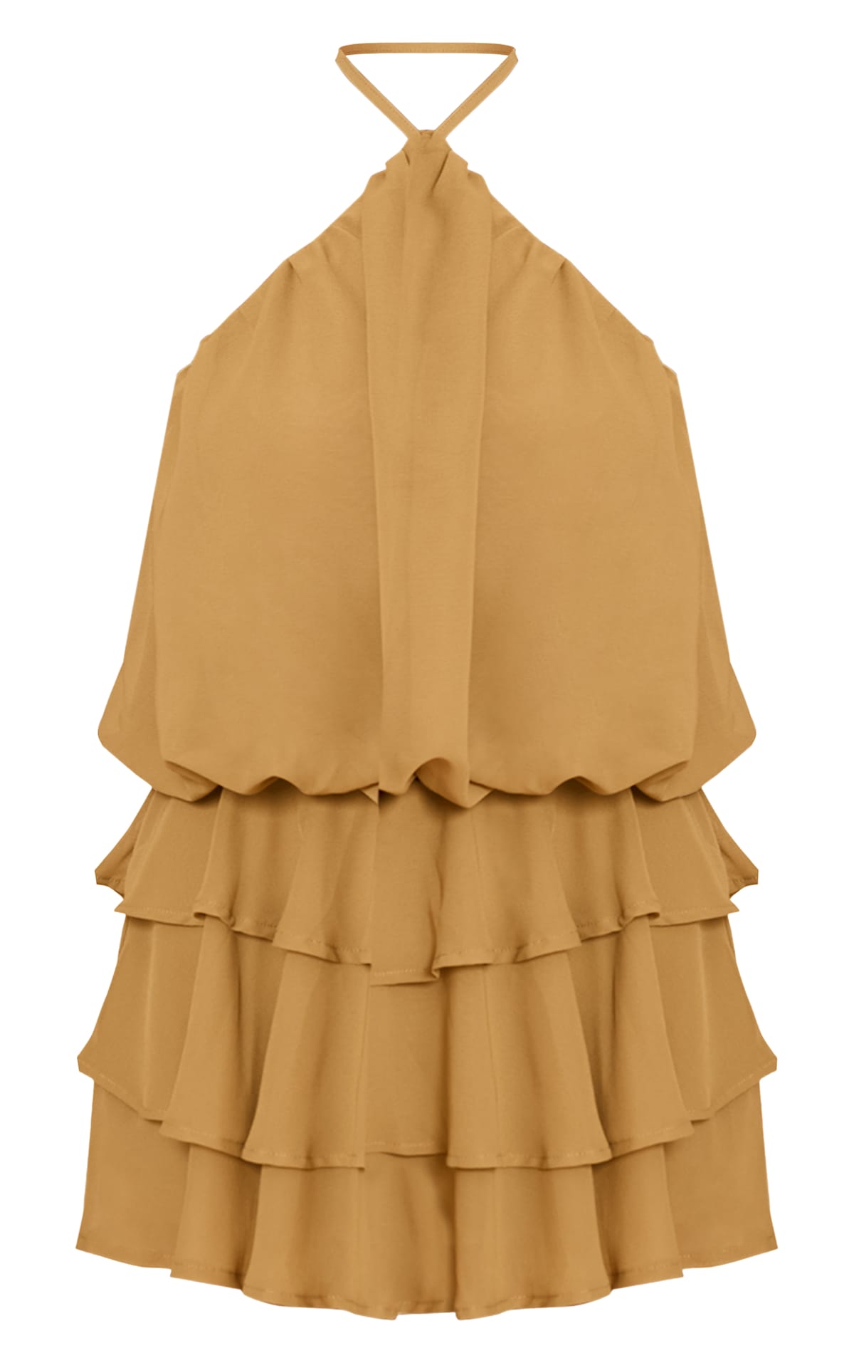 Olive Chiffon Frill Detail Halterneck Playsuit | Dresses | PLT