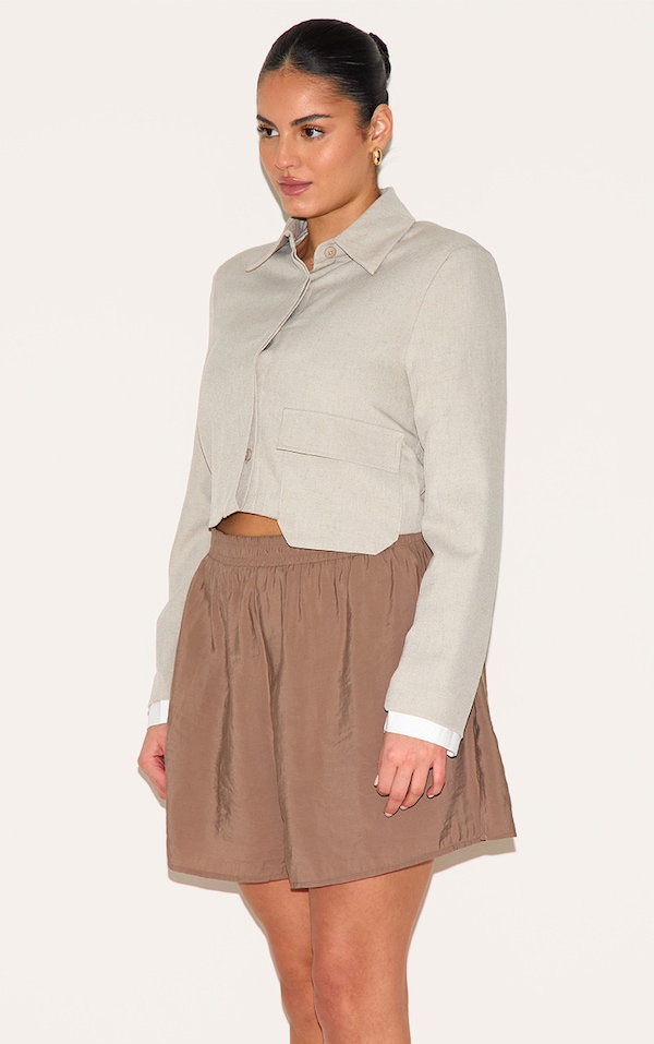Plus Brown Peached Woven Elasticated Waist Shorts | Plus Size | PLT USA