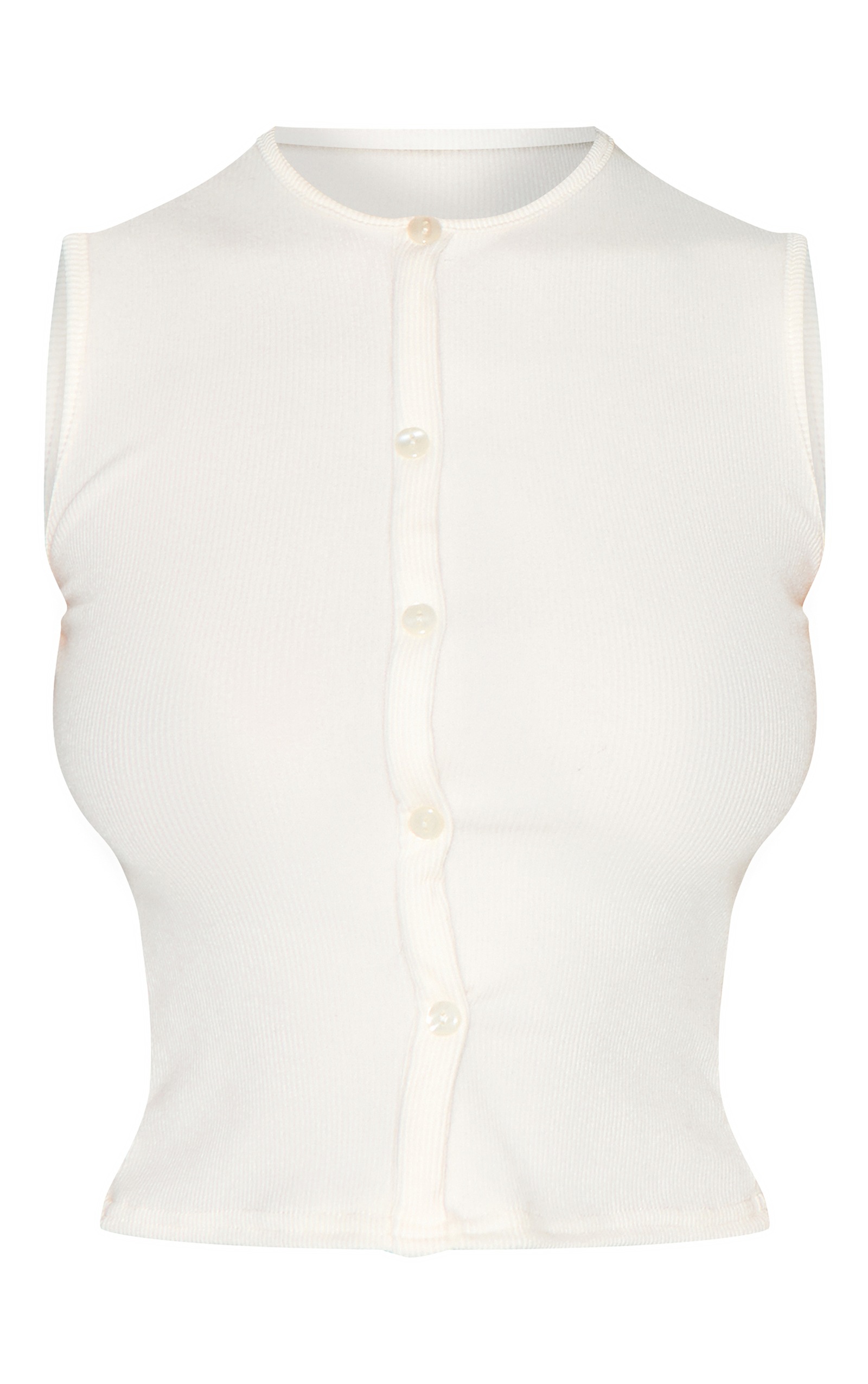 Cream Soft Touch Rib Button Down Sleeveless Top | Tops | PLT