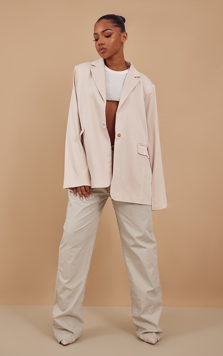 Stone Oversized Drop Shoulder Dad Blazer | PrettyLittleThing UAE