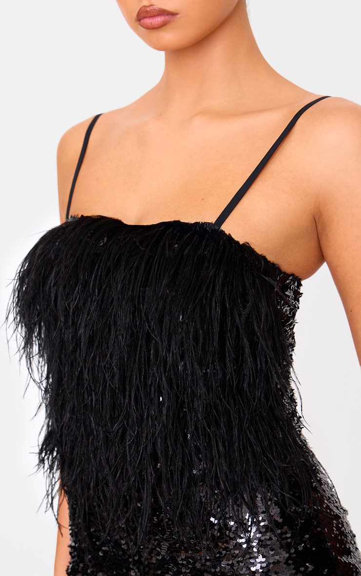Black Feather Detail Strappy Sequin Romper | Dresses ...