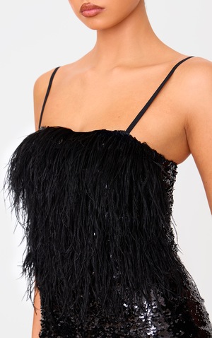 Black Feather Detail Strappy Sequin Romper | Dresses ...