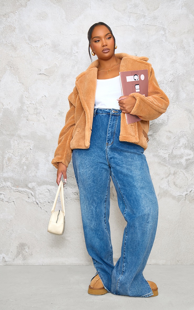 Plus Tan Borg Buckle Detail Jacket | Plus Size | PrettyLittleThing