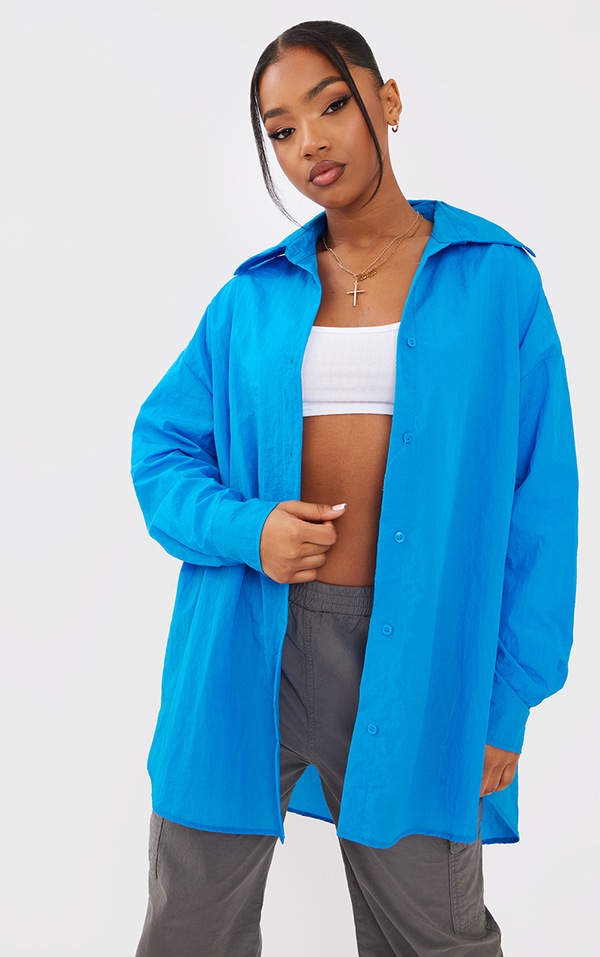 Blue Parachute Oversized Long Sleeve Shirt | Tops | PLT