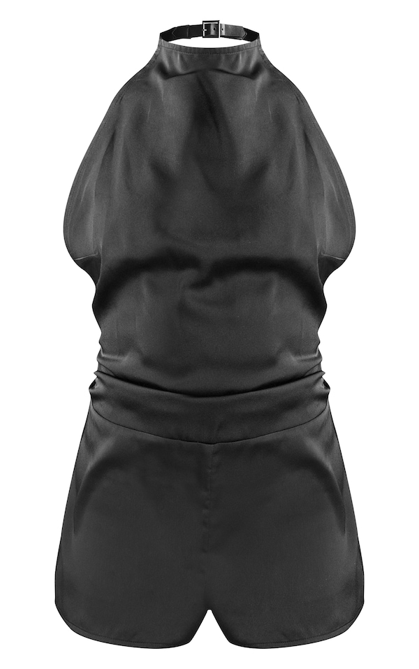 Black Satin High Neck Backless Romper | Jumpsuits & Rompers ...