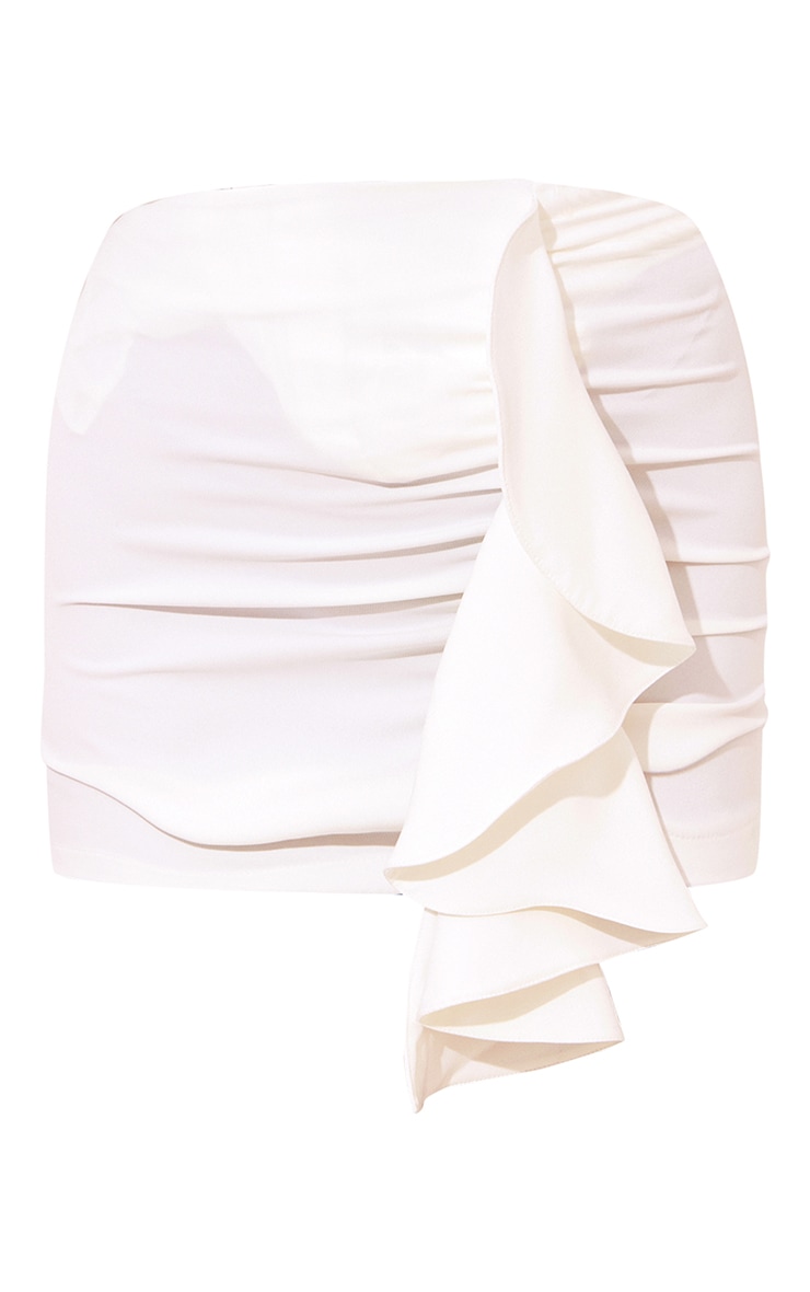 White Woven Ruffle Detail Mini Skirt | PrettyLittleThing