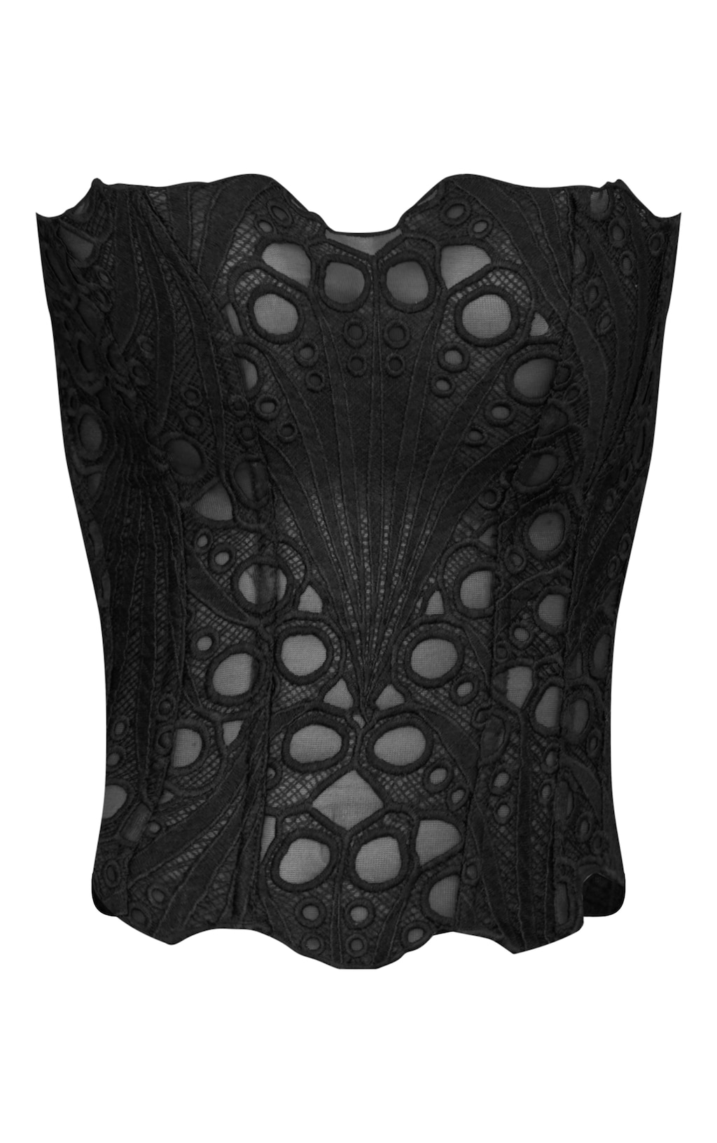 Black Textured Sheer Floral Lace Corset | Tops | PLT