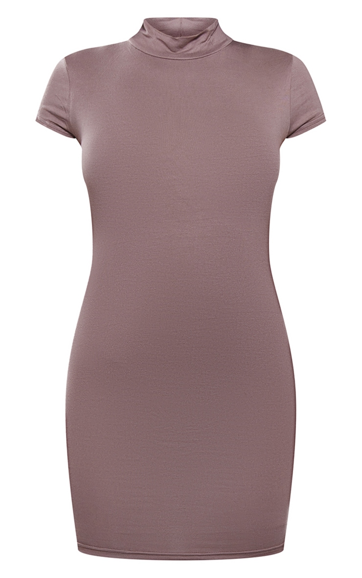 Taupe Jersey High Neck Cap Sleeve Bodycon Dress Prettylittlething Ksa