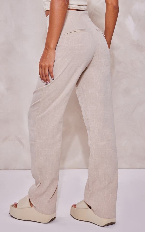 Natural Stone Check Tailored Straight Leg Trousers | Bottoms | PLT