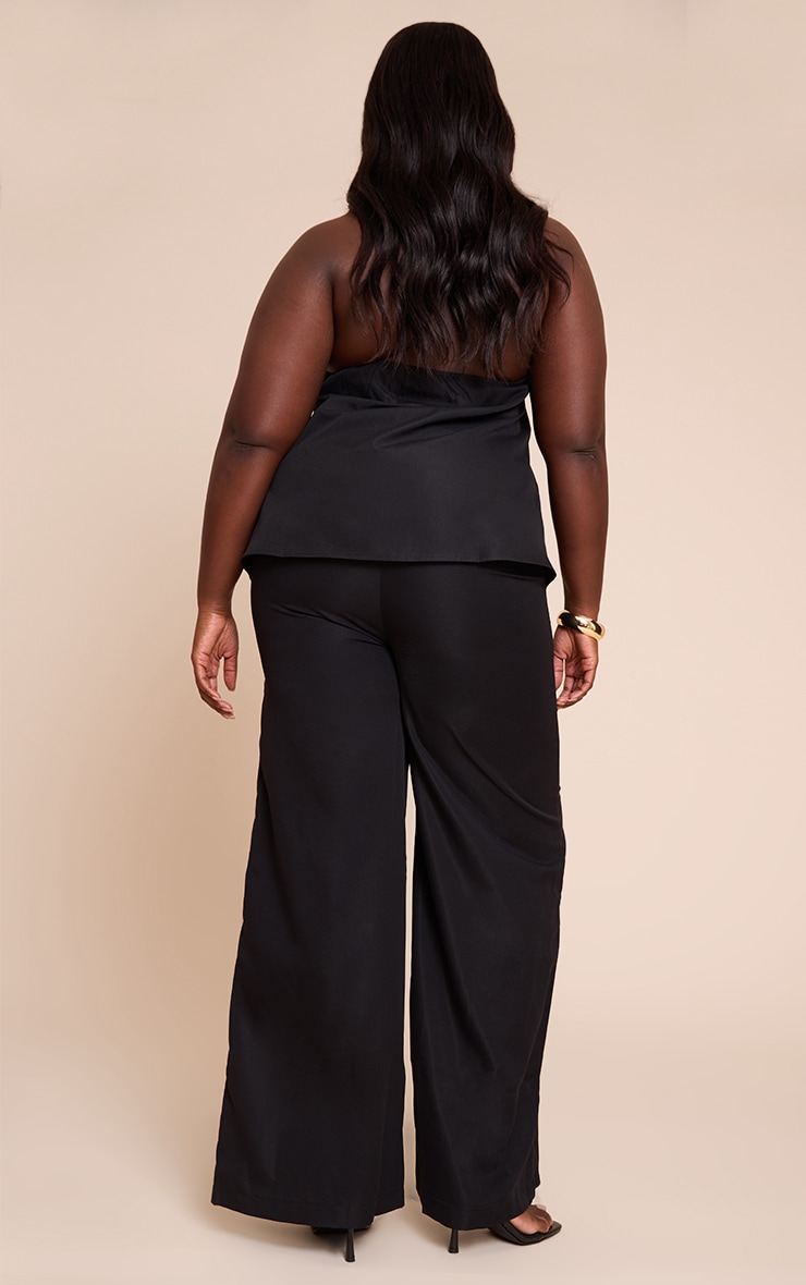 Plus Black Tailored Wide Leg Drawstring Pants | Plus Size | PLT USA