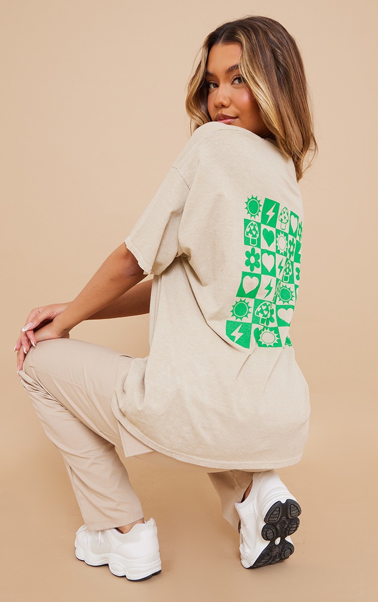 Natural Checkerboard Back Printed T Shirt | PrettyLittleThing