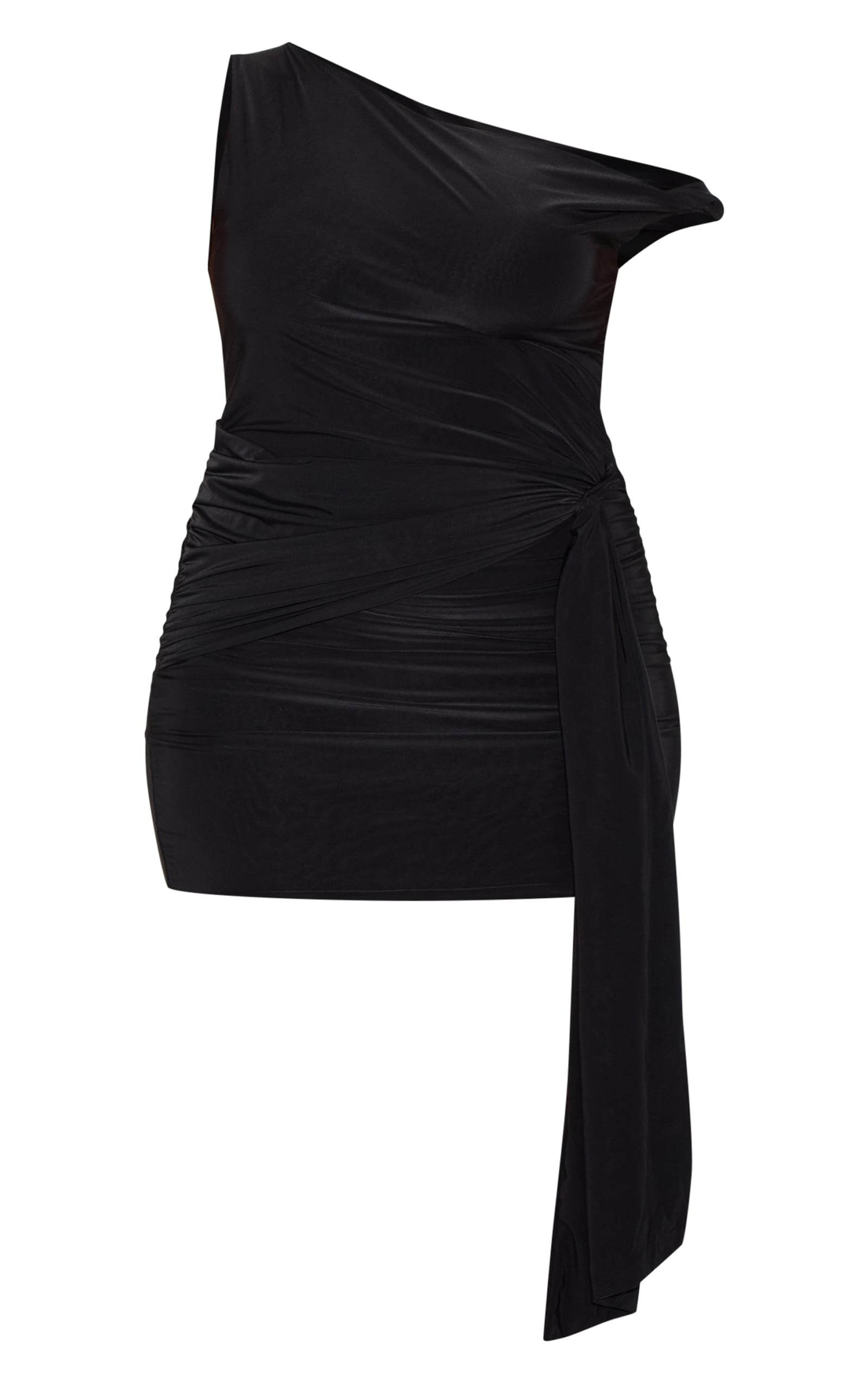 Plus Black Double Slinky Ruched Draped Mini Dress | Plus Size ...