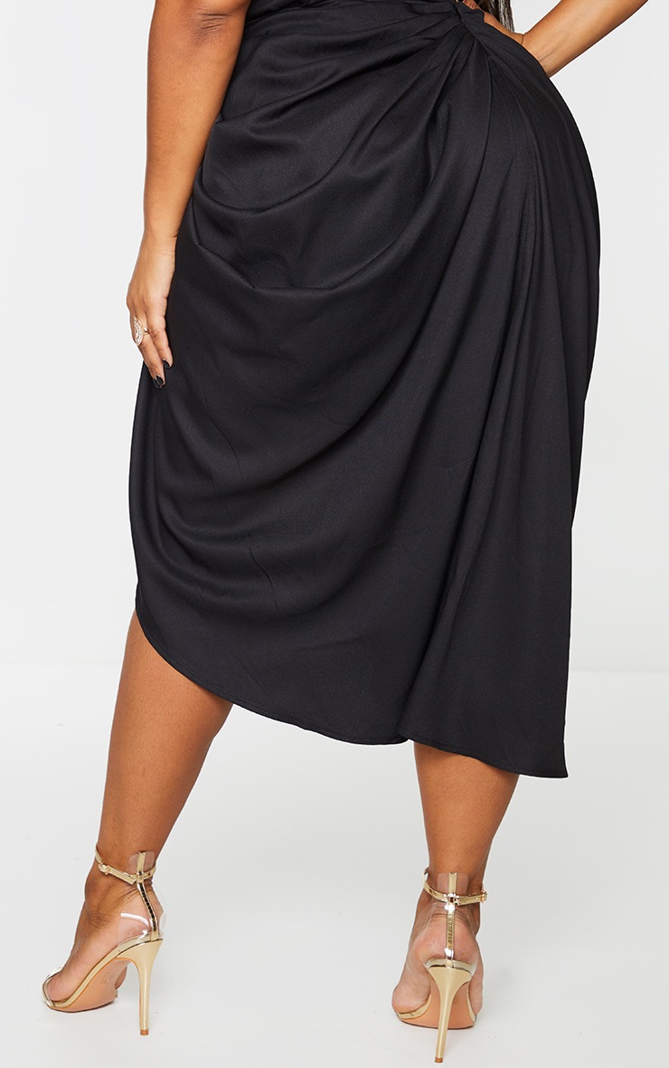 Plus Black Ruched Side Midi Skirt | Plus Size | PLT USA