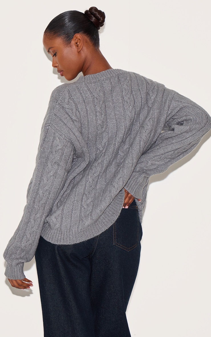 Grey Soft Cable Knit Embroidered Jumper | Knitwear | PrettyLittleThing AUS