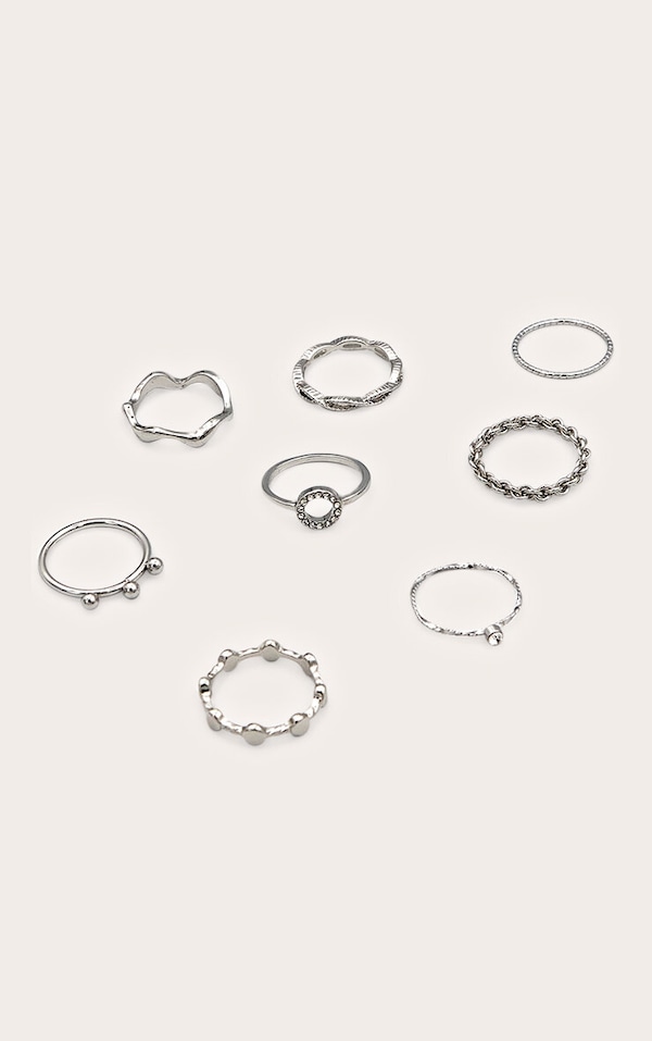 Silver Assorted Shape Twist Ring Set | Accessories | PrettyLittleThing USA