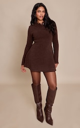 Petite Chocolate Flippy Long Sleeve Mini Dress | Petite ...
